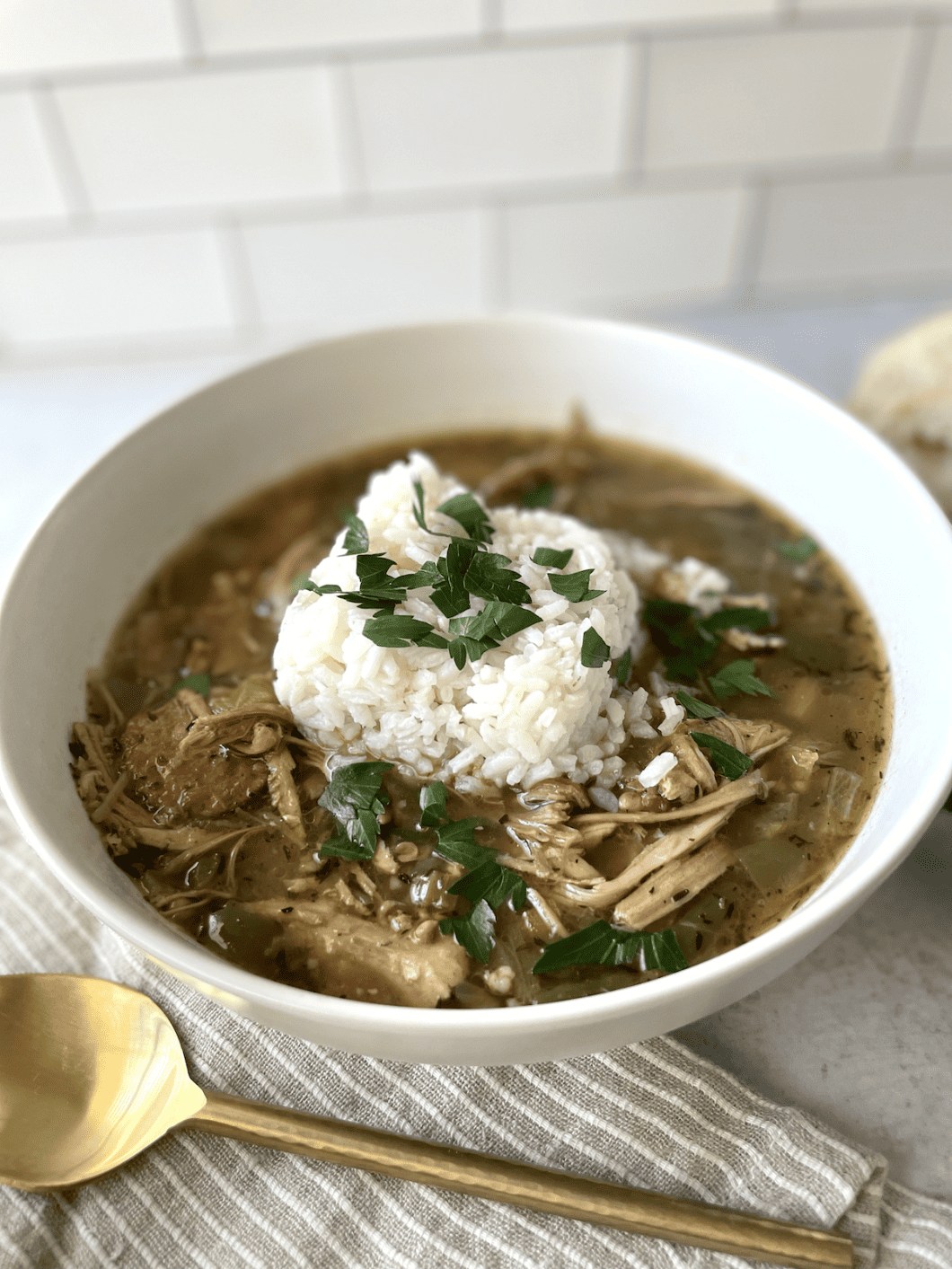Leftover Turkey Gumbo with Sausage - Cream Cheese + Lemon Squeeze